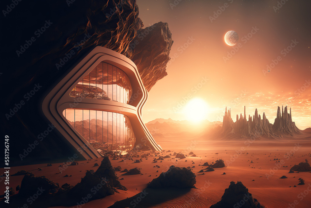 Futuristic architecture on alien planet, space expansion concept ...