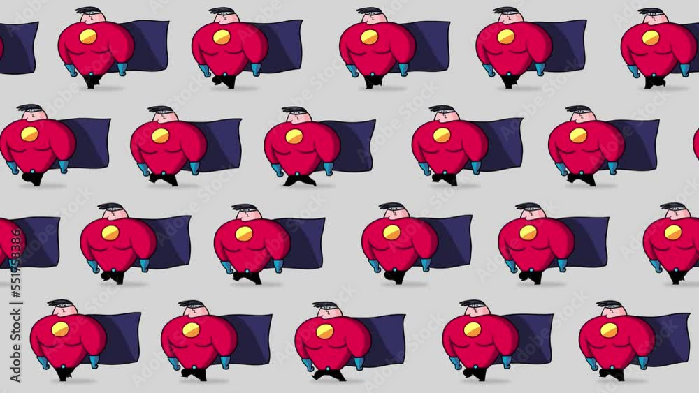 Cartoon superhero background wallpaper walking animation. Seamless loop ...
