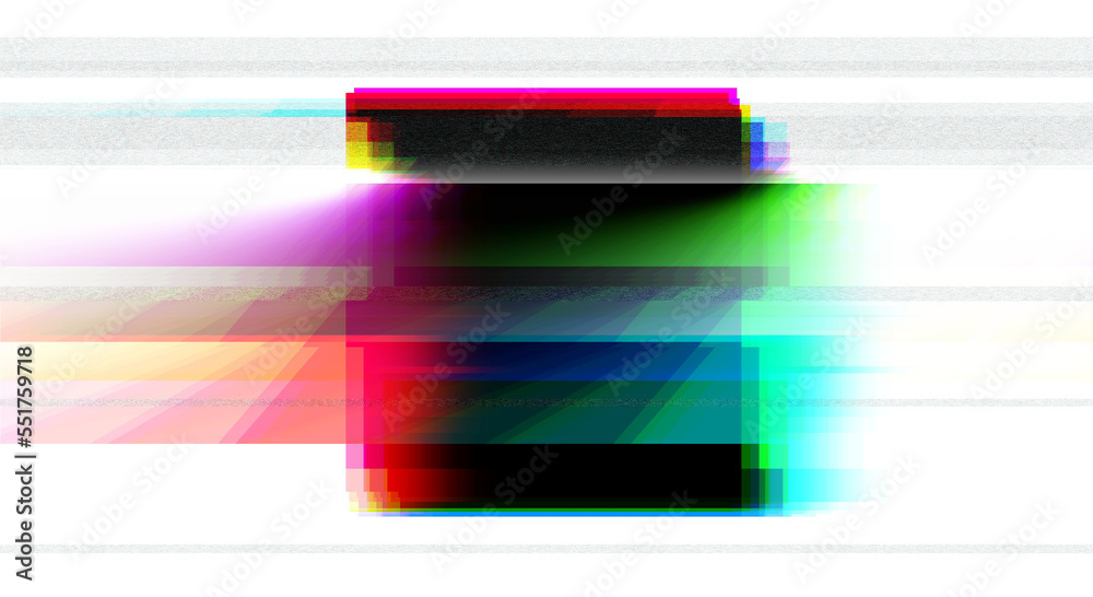 Multicolored glitched square geometric shape with noise, scanlines and ...