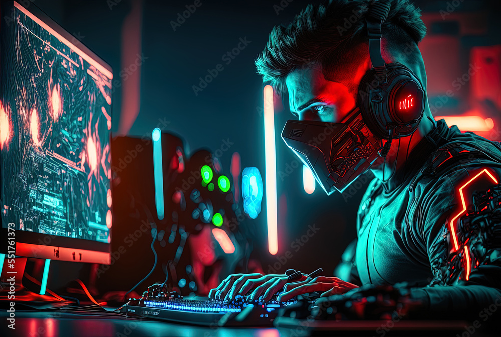First person shooter online video game being played by a pro on a ...