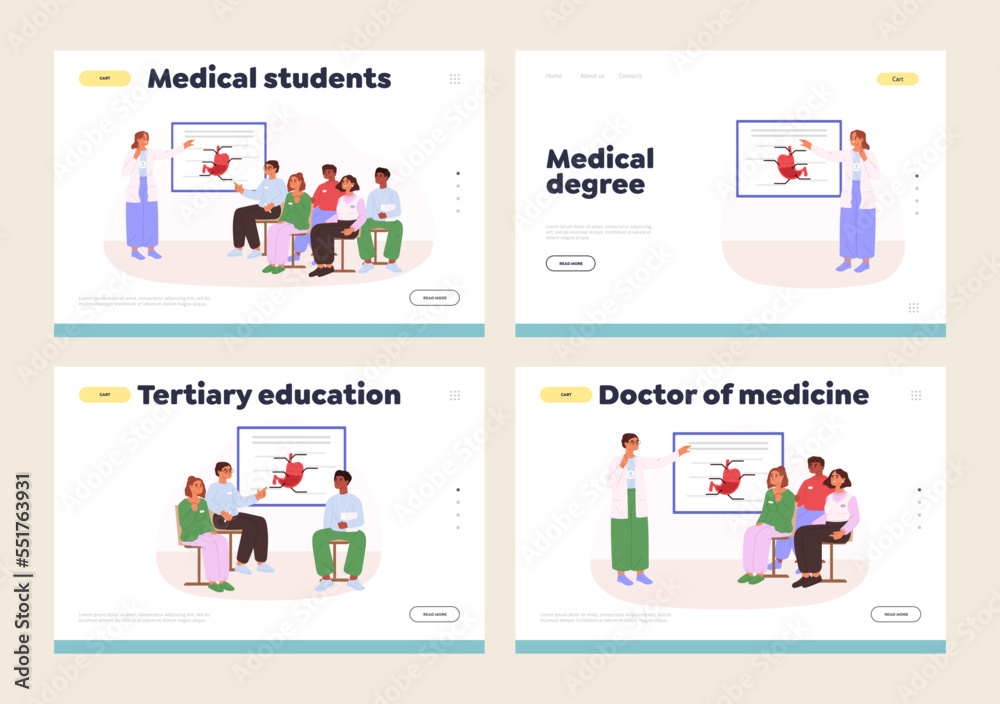 Medical students studying concept of landing pages set with doctor ...