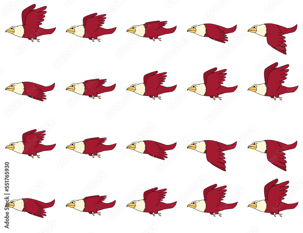 Eagle flying animation sprite-sheet 2D Stock Photo | Adobe Stock