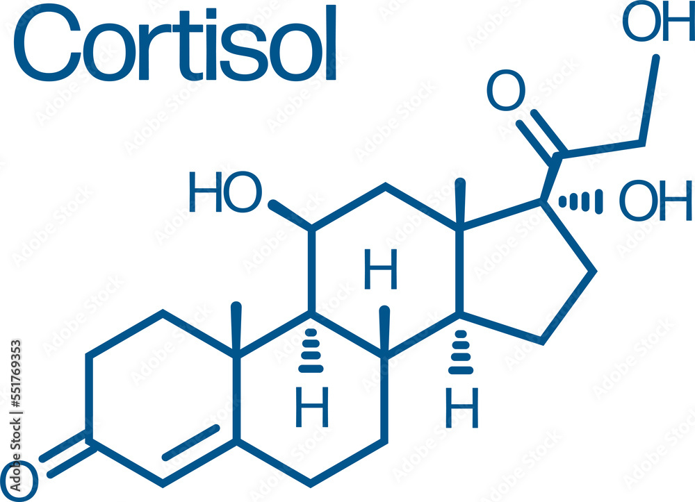 Cortisol, stress hormone skeletal molecular formula structure ...