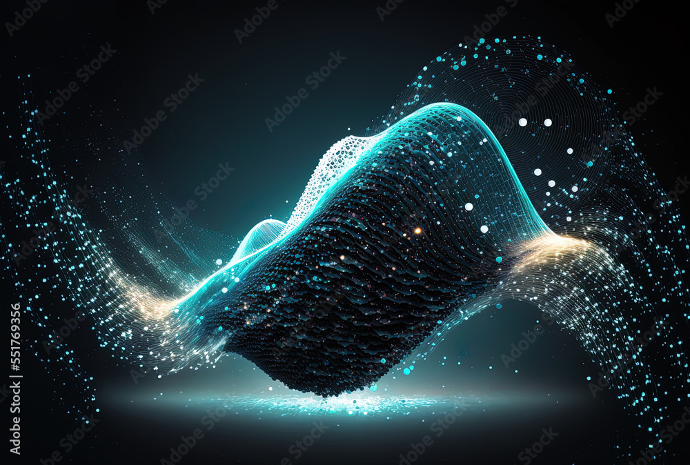 linked dots and lines in a dynamic wave Conceptual abstract technological background with a ...