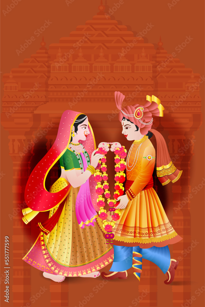 Indian Traditional Wedding Bride and Groom Stock Vector | Adobe Stock