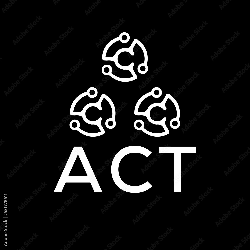 ACT letter logo. ACT best black background vector image. ACT Monogram ...