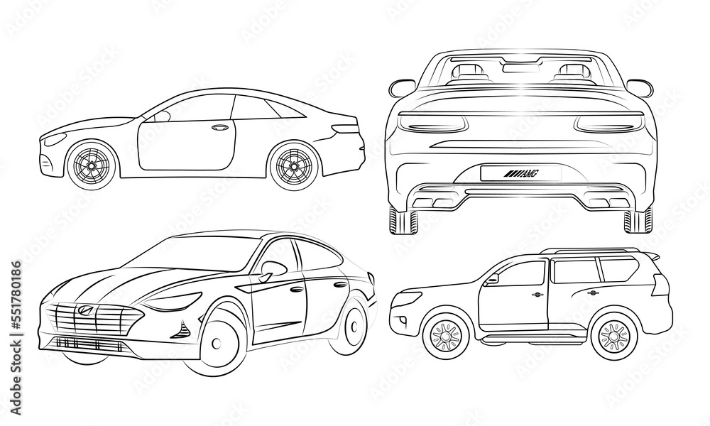vector different views of modern car sketch. Stock Vector | Adobe Stock