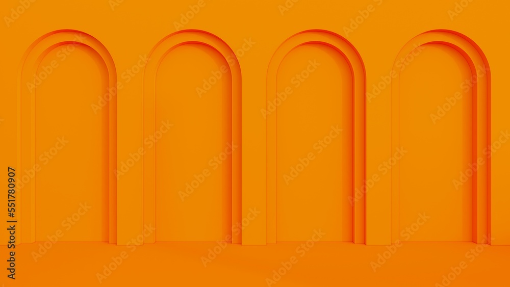 Abstract Wall scene with Orange arch, Disign podium 3D rendering ...