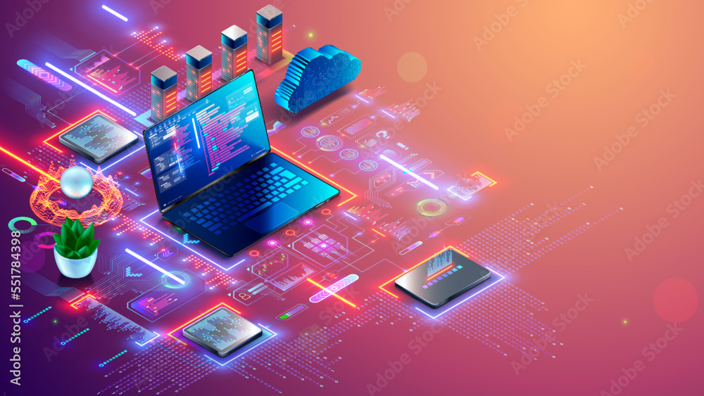 Technology of computer network, digital infrastructure IT business ...