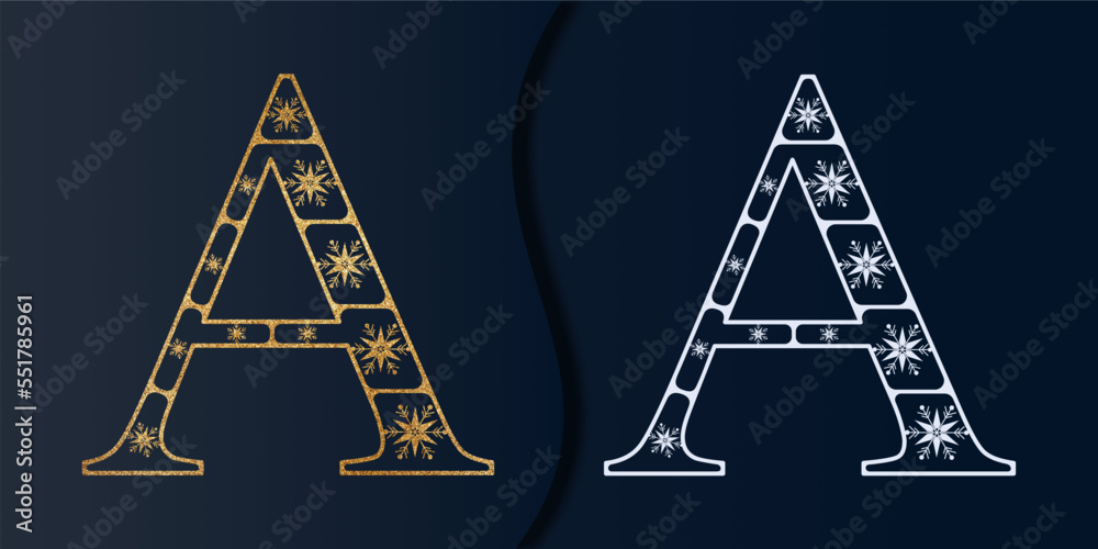 Vetor de Snowflake Alphabet. Uppercase Golden Letter A. Christmas Font ...