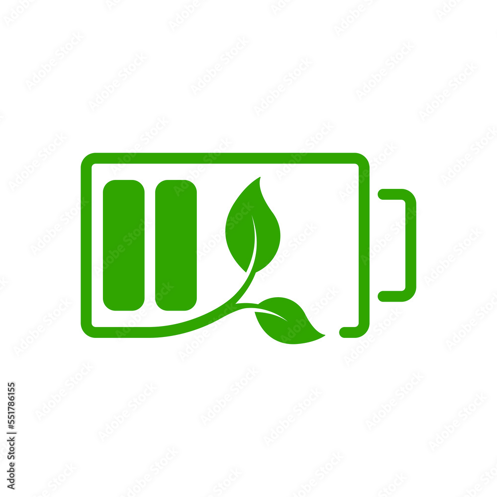 Ecological Rechargeable Accumulator with Leaf Glyph Pictogram. Eco ...