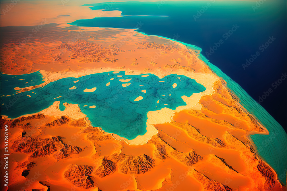 The Red Sea as seen from above in an aircraft Generative AI Stock ...