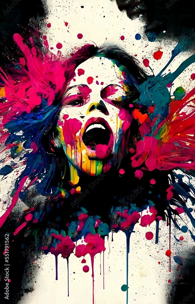 Sassy woman's face with mouth open and tongue poking out with paint ...