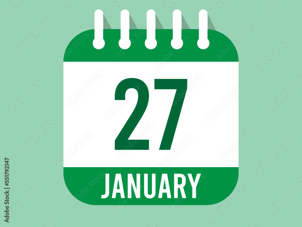27 January day calendar icon. Calendar page in green color for the days ...