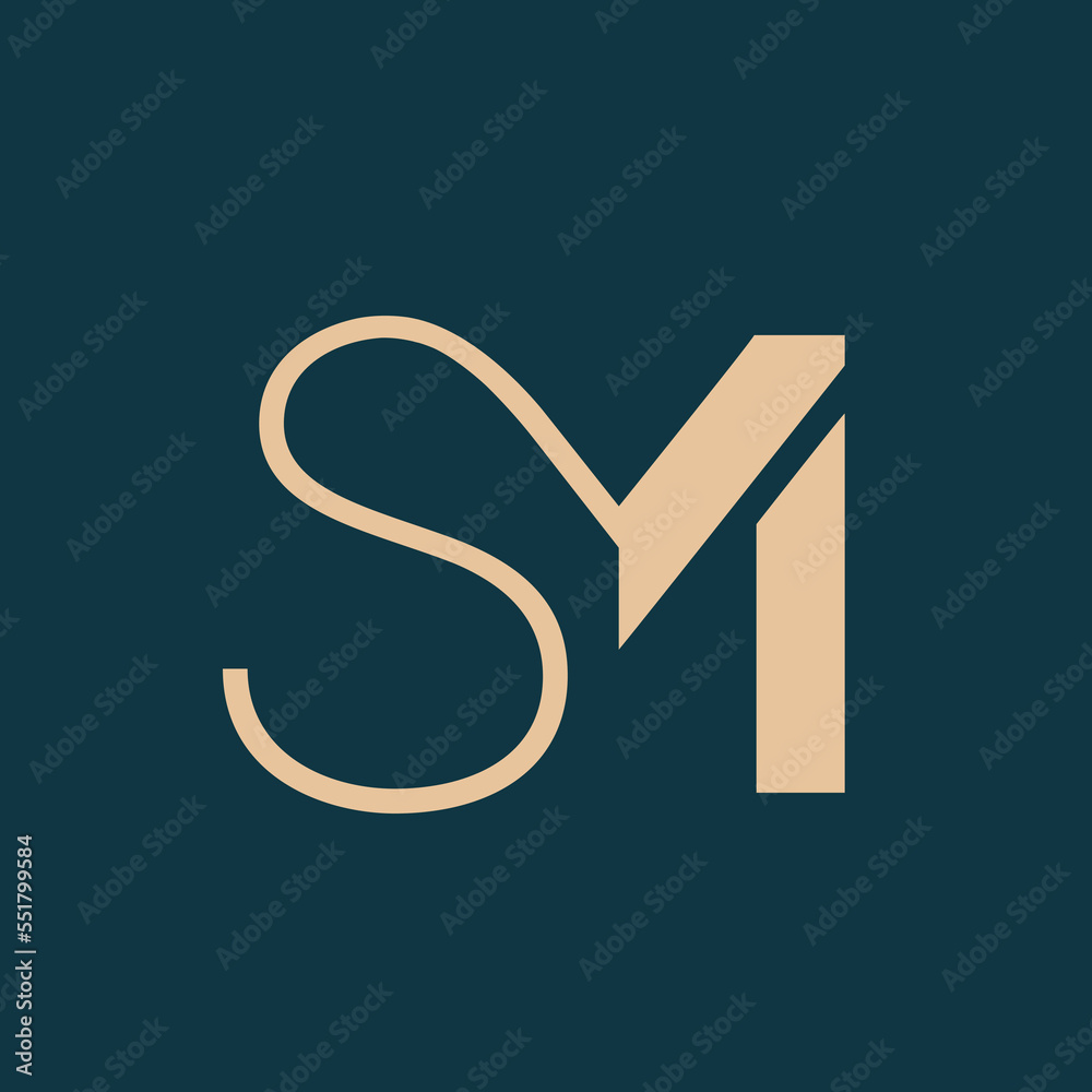 SM monogram logo signature icon.Alphabet initials isolated on dark fund ...