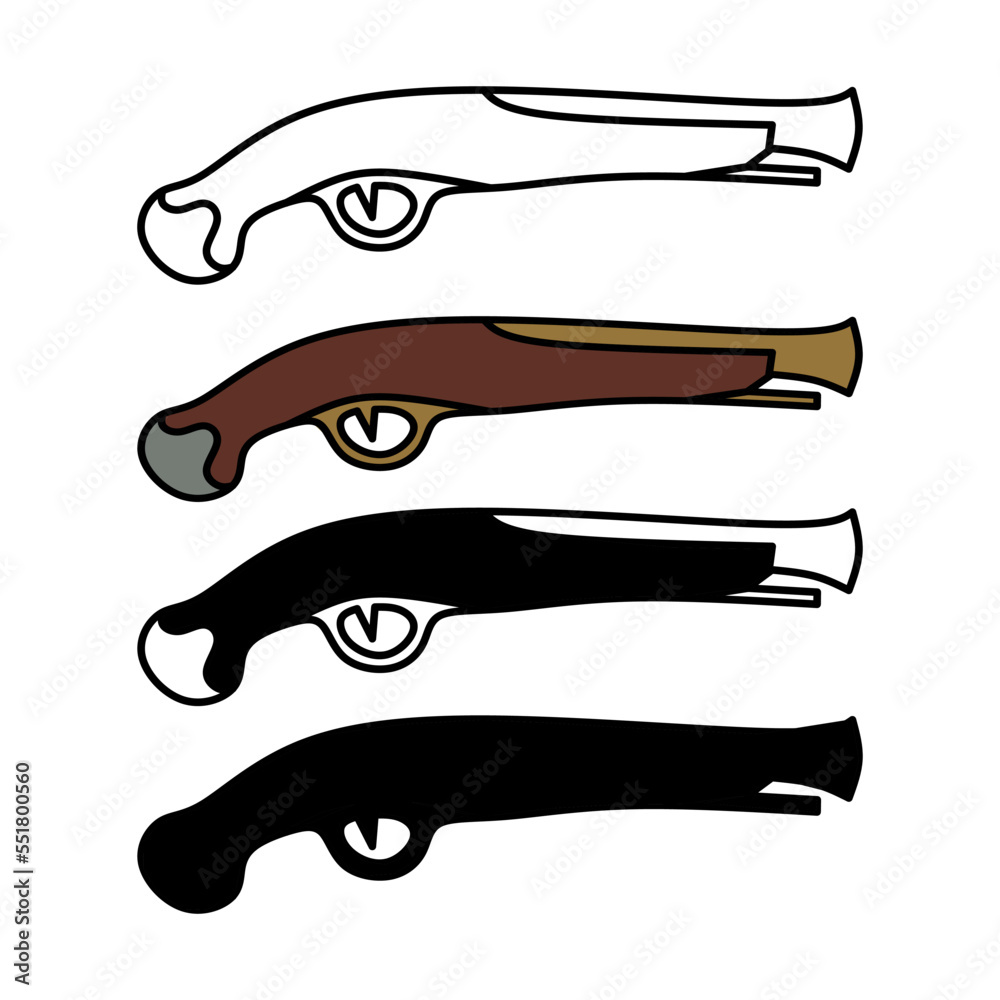 set of matchlock pistol gun weapon collection vector illustration Stock ...