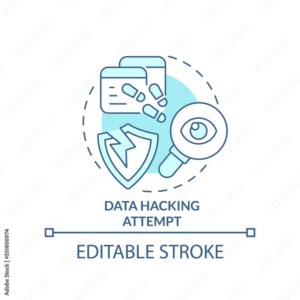 Data hacking attempt turquoise concept icon. Identify cyberattacks ...