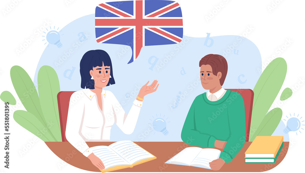 English class 2D raster isolated illustration. English teacher and ...