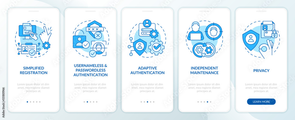 Involving Ciam Advantages Blue Onboarding Mobile App Screen Walkthrough 5 Steps Editable