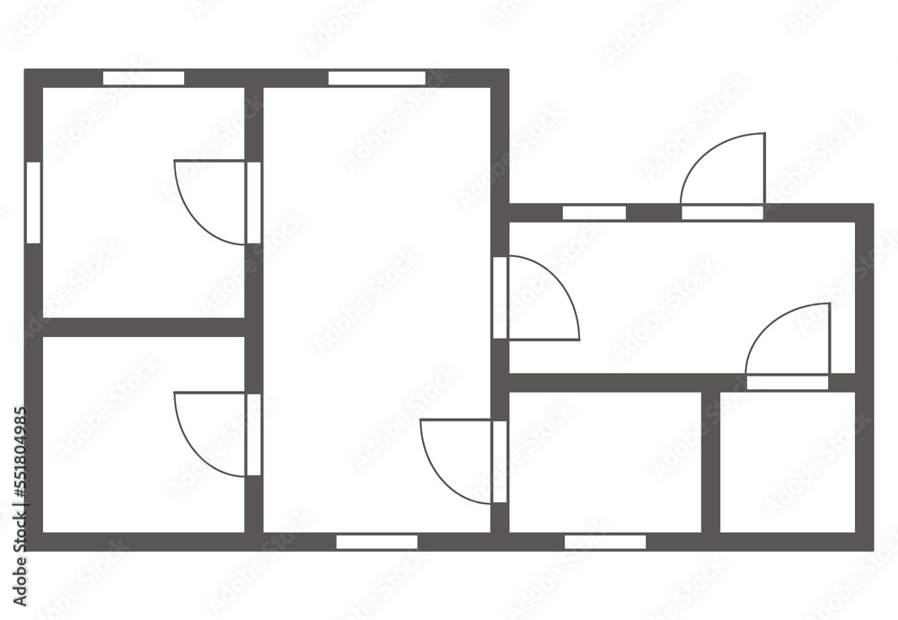 Apartment architectural plan. Black and white isolated condominium or ...