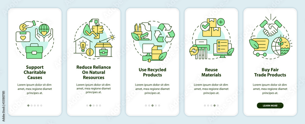Eco-friendly business features onboarding mobile app screen ...