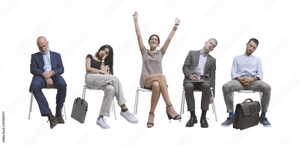 PNG file no background Happy woman recruited after the job interview ...