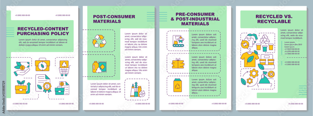 Recycled-content purchasing laws green brochure template. Reusable ...