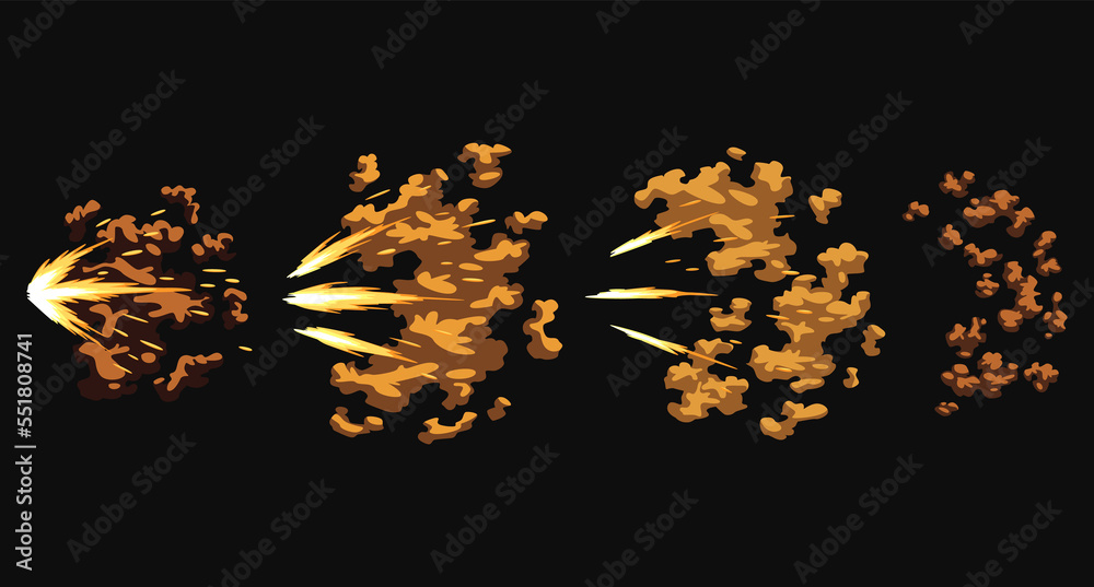Gun flashes or gunshot animation. Collection of fire explosion effect ...