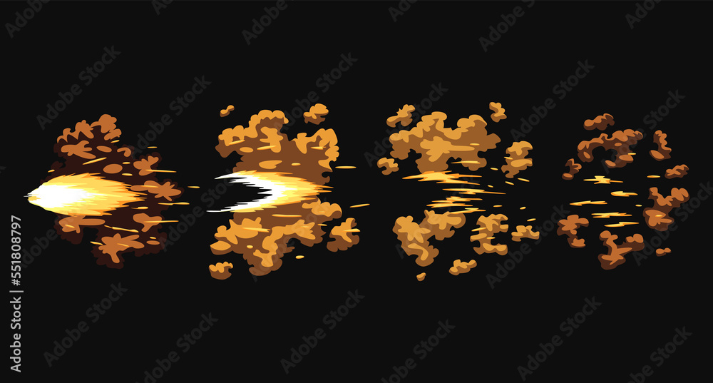 Gun flashes or gunshot animation. Collection of fire explosion effect ...