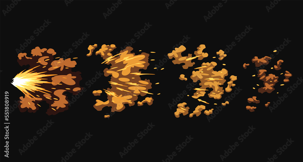 Gun flashes or gunshot animation. Collection of fire explosion effect ...