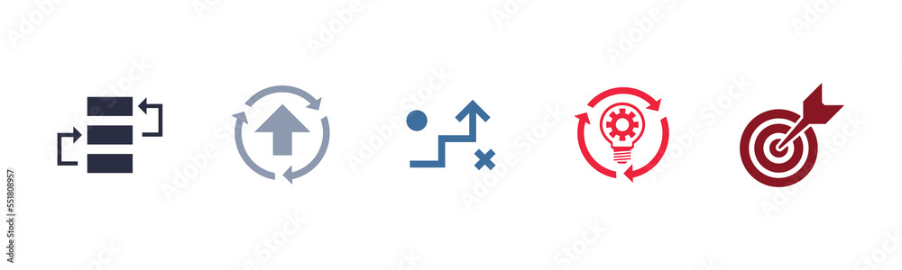 action plan, improvement, strategy, implementation, target icons ...