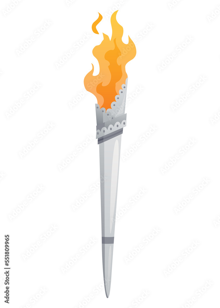 Medieval torch with burning fire. Ancient realistic metal torch with ...