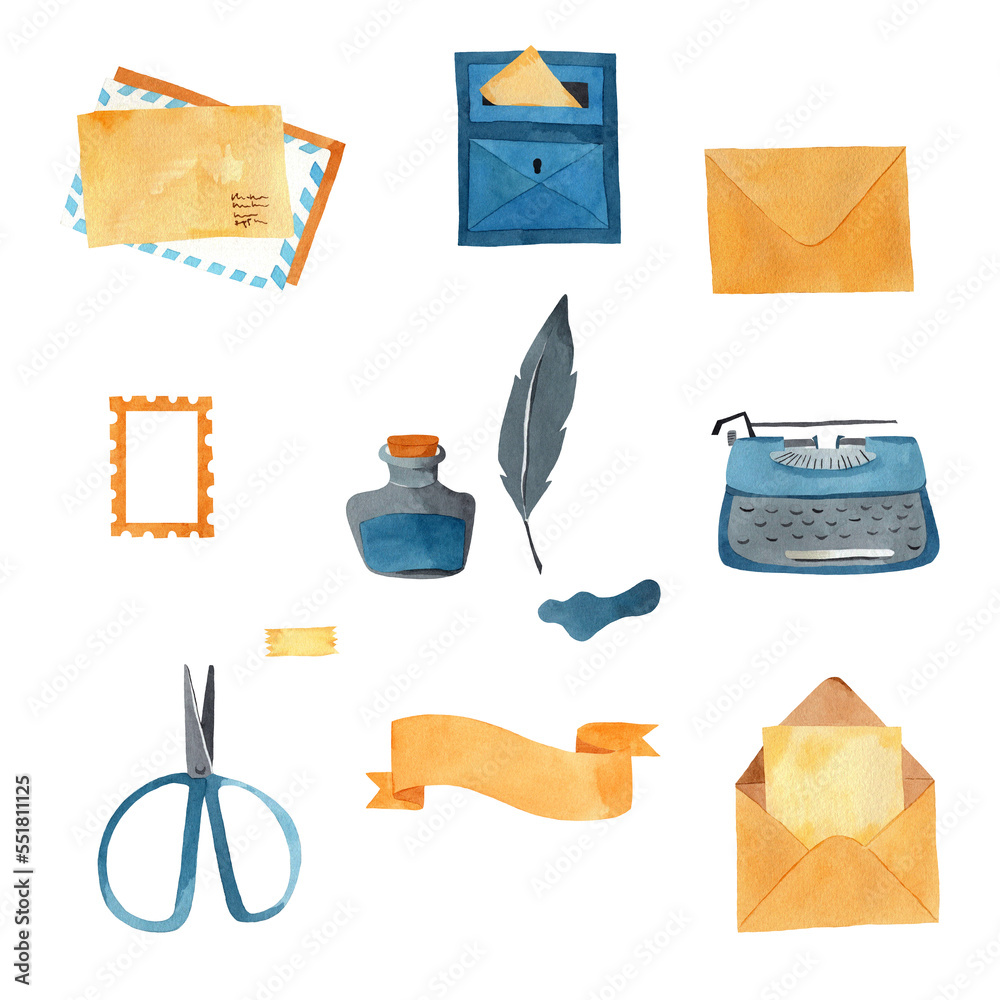 Mail Post - Postage set of mailing, sending letters, email, post office ...