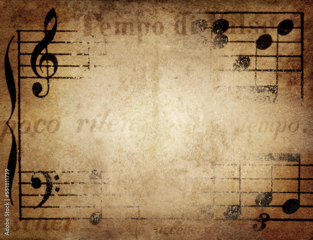 Musical notes on old paper. Overlay effect. Musical background Stock ...