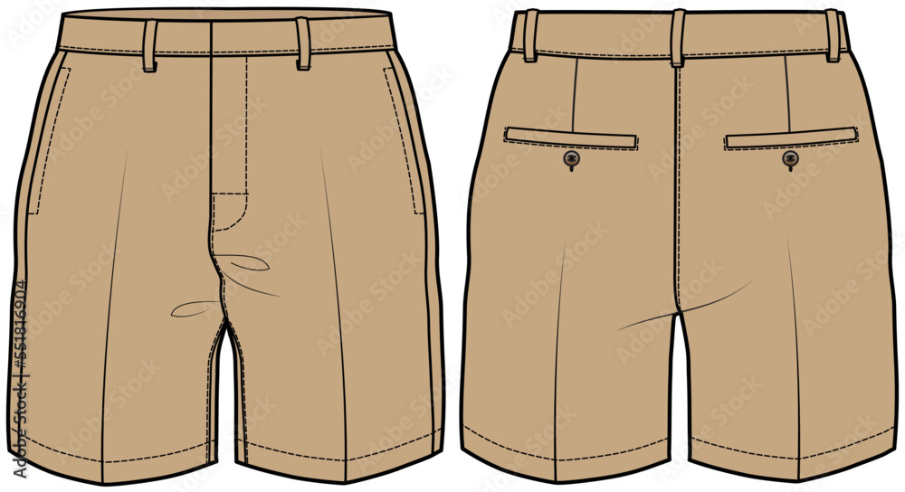 chino short flat technical cad drawing vector template Stock Vector ...