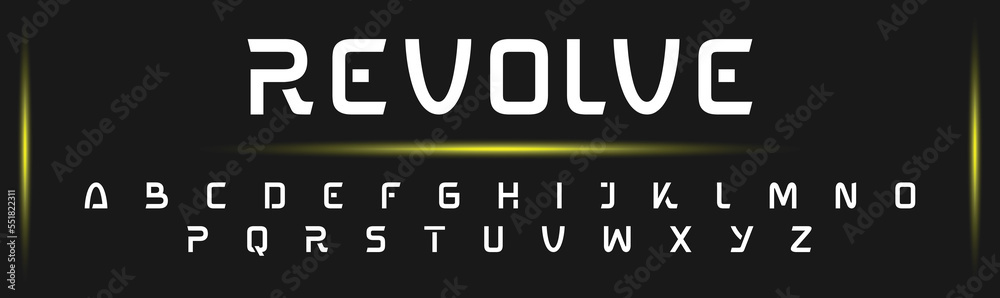 REVOLVE modern tech minimal fonts letter logos artwork. Luxury vector typeface unique style ...