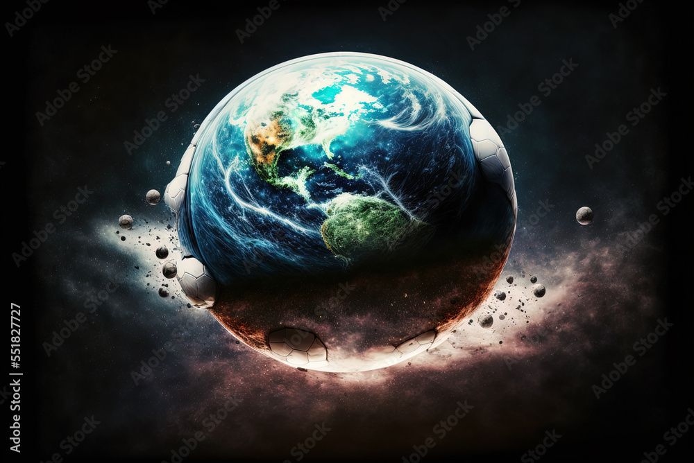 Astronauts kicking a soccer ball into space as Earth is in the ...