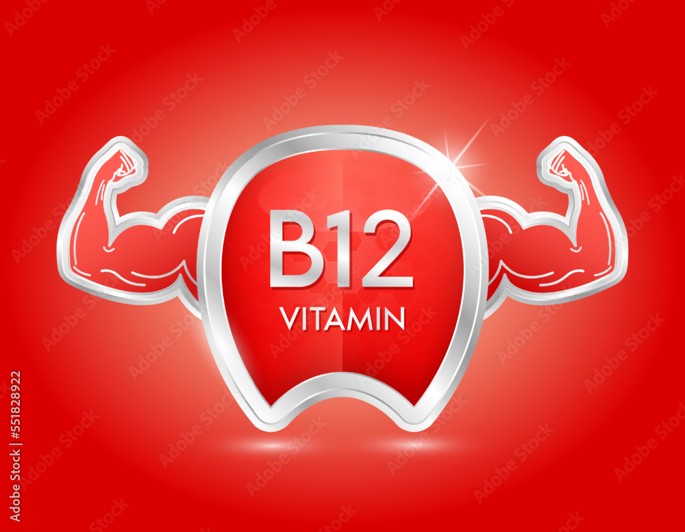 label shield aluminum vitamin B12 red with arm muscles strong ...