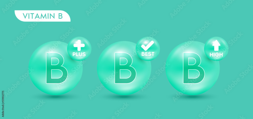 Vitamin B green set. Vitamins plus best high. Icon 3D with medical ...