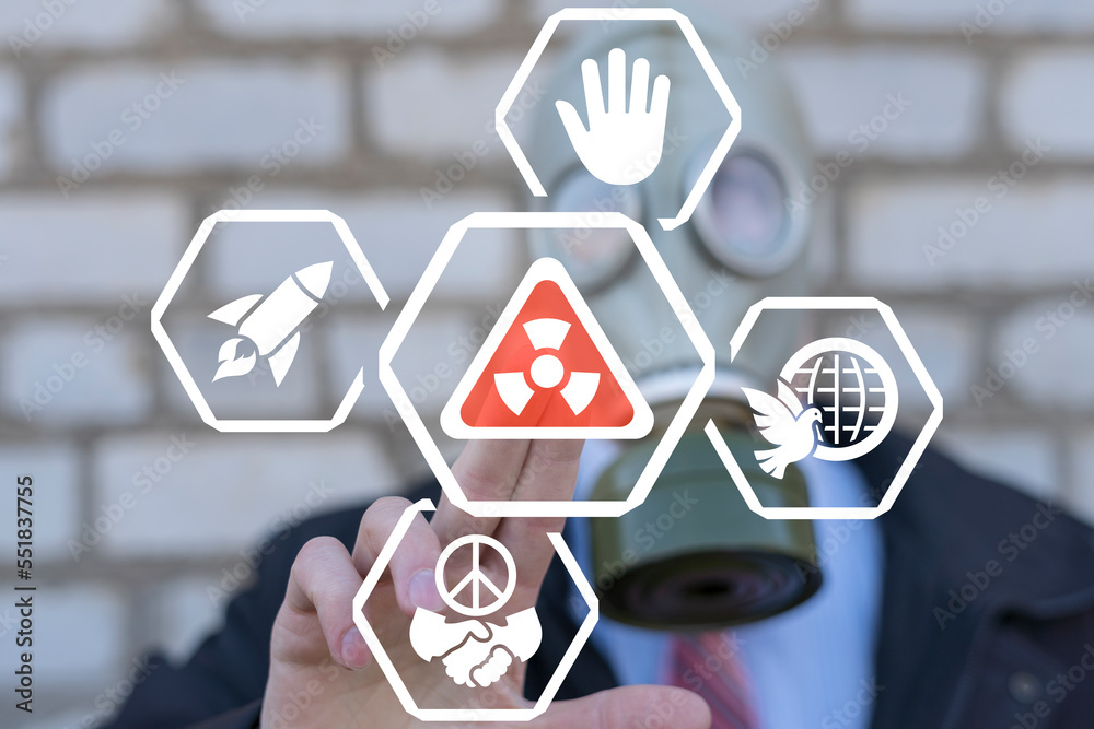 Concept of nuclear war risk, attention, threat. Nuclear war stop ...