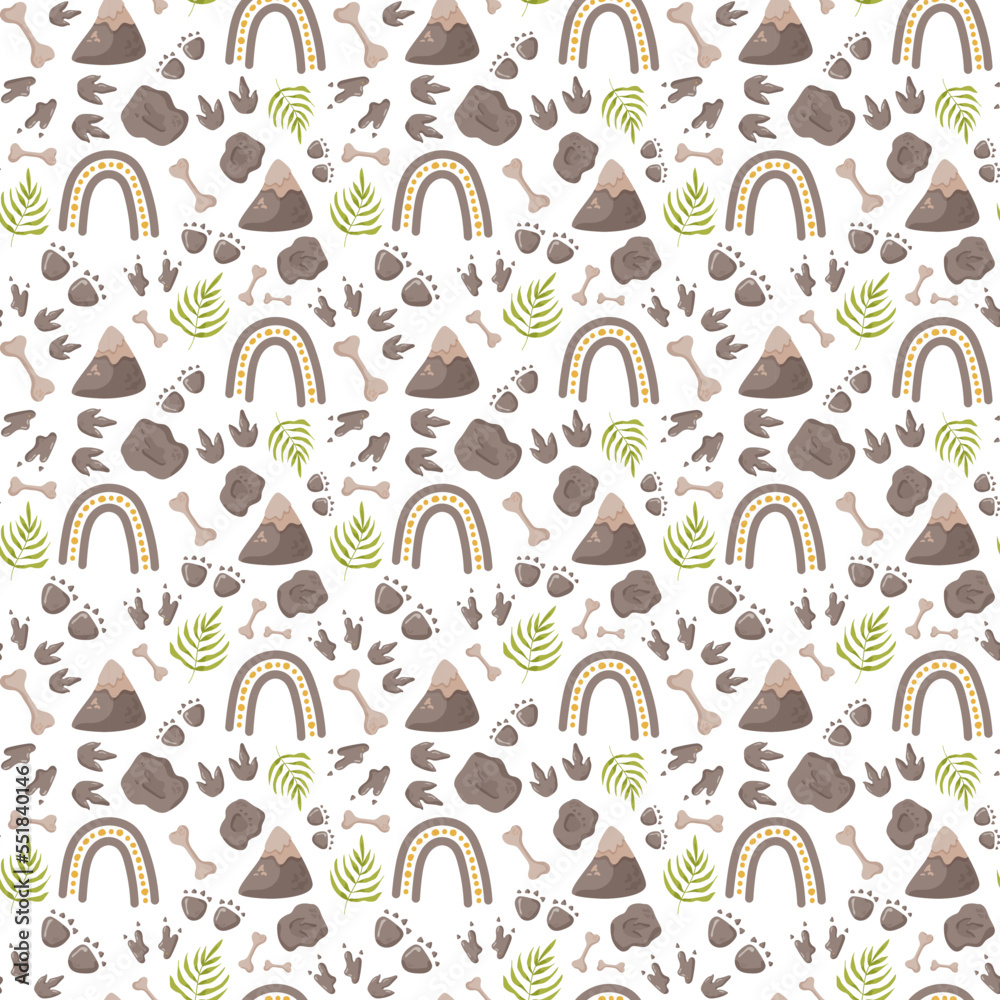 Dinosaur seamless pattern footprint tracks. Minimal color background ...