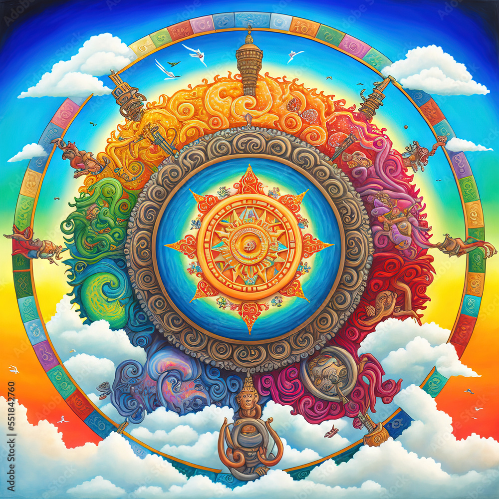 Colorful Dharma Wheel - Generative AI Illustration Stock Illustration ...