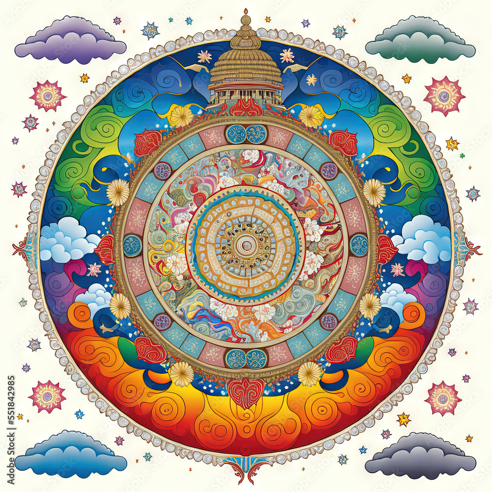 Colorful Dharma Wheel - Generative AI Illustration Stock Illustration ...
