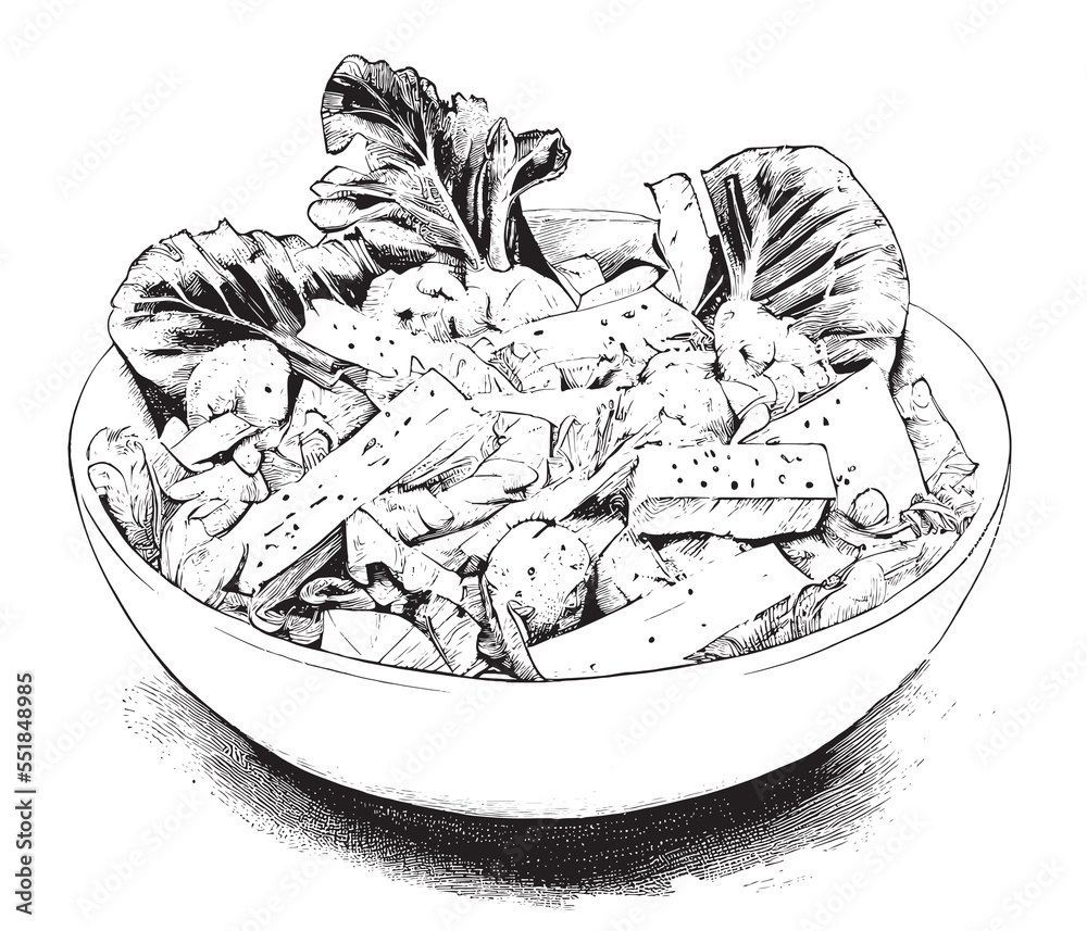 Salad with chicken and cheese hand drawn sketch Latin American food ...