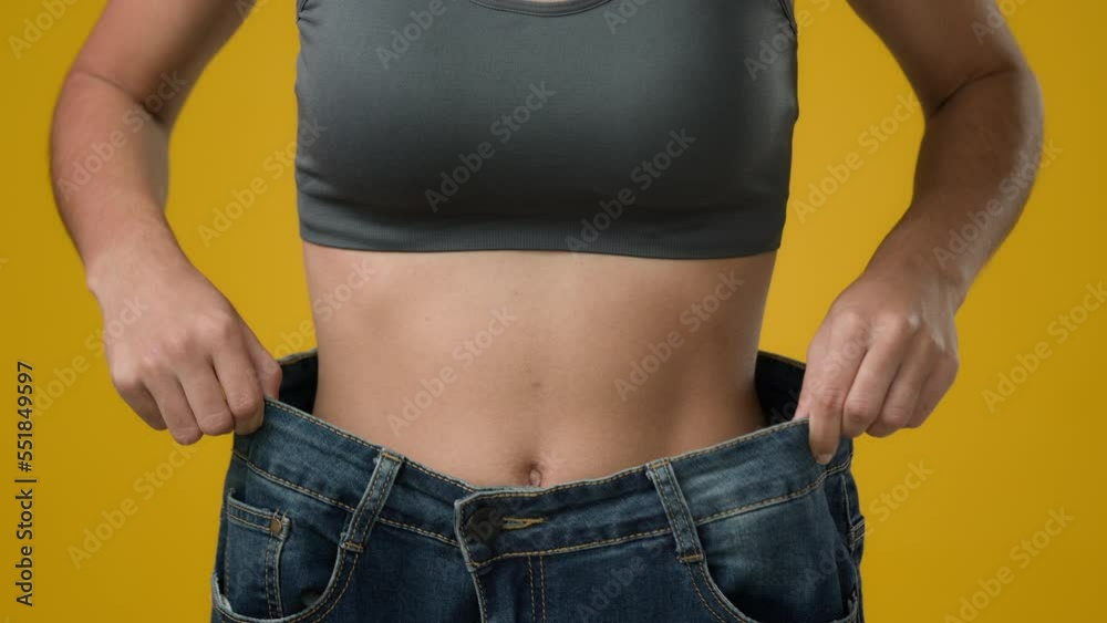 Close up female slim abdominal waist dieting sport workout healthy ...
