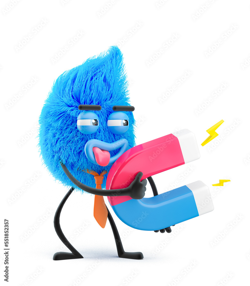Fluffy businessman holding a big magnet. 3d illustration. Cartoon ...