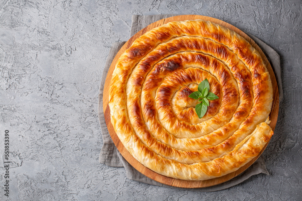 Traditional Turkish pastry with spinach. (Turkish Name: Ispanakli Kol ...