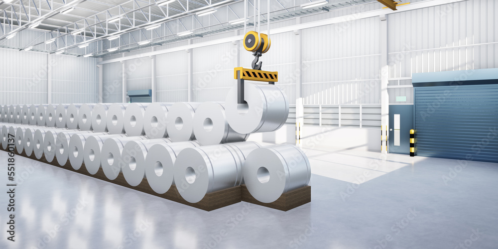 3d rendering of roll steel, stainless or galvanized steel coil inside ...