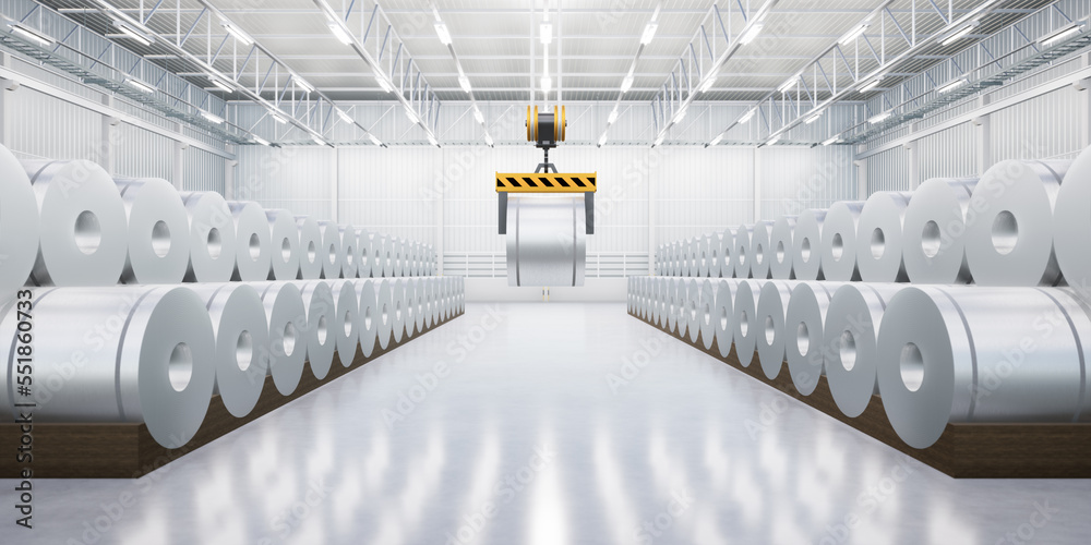 3d rendering of roll steel, stainless or galvanized steel coil inside ...