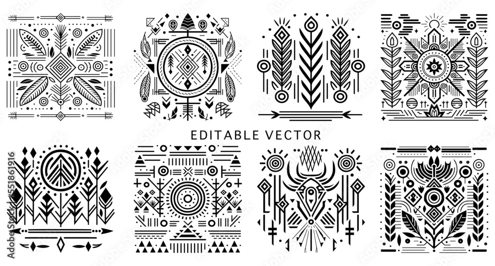Traditional tribal texture editable vector set Stock Vector | Adobe Stock